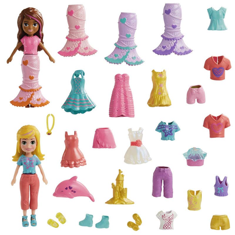 Polly Pocket Set de Juegos Moda de Sirena 2 Muñecas con más de 15 ...